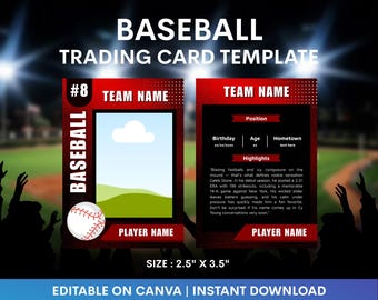 Baseball Trading Card Template, Baseball Card Canva Template, Custom ...