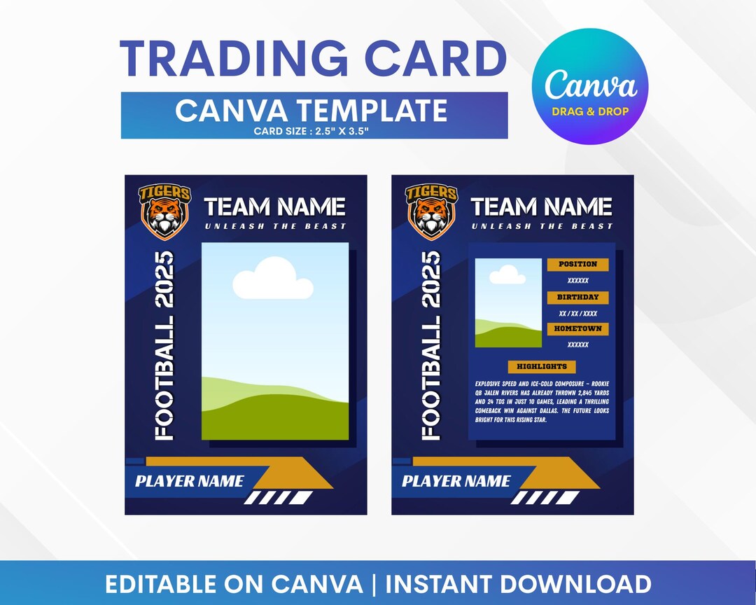 Football Trading Card Template, Foodball Card Canva Template, Custom ...