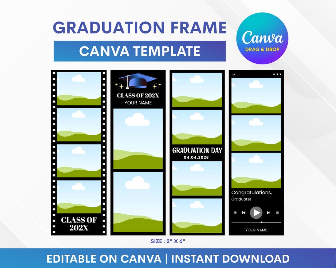 Graduation Frame Template, Graduation Photo Strip Template, 2x6 ...