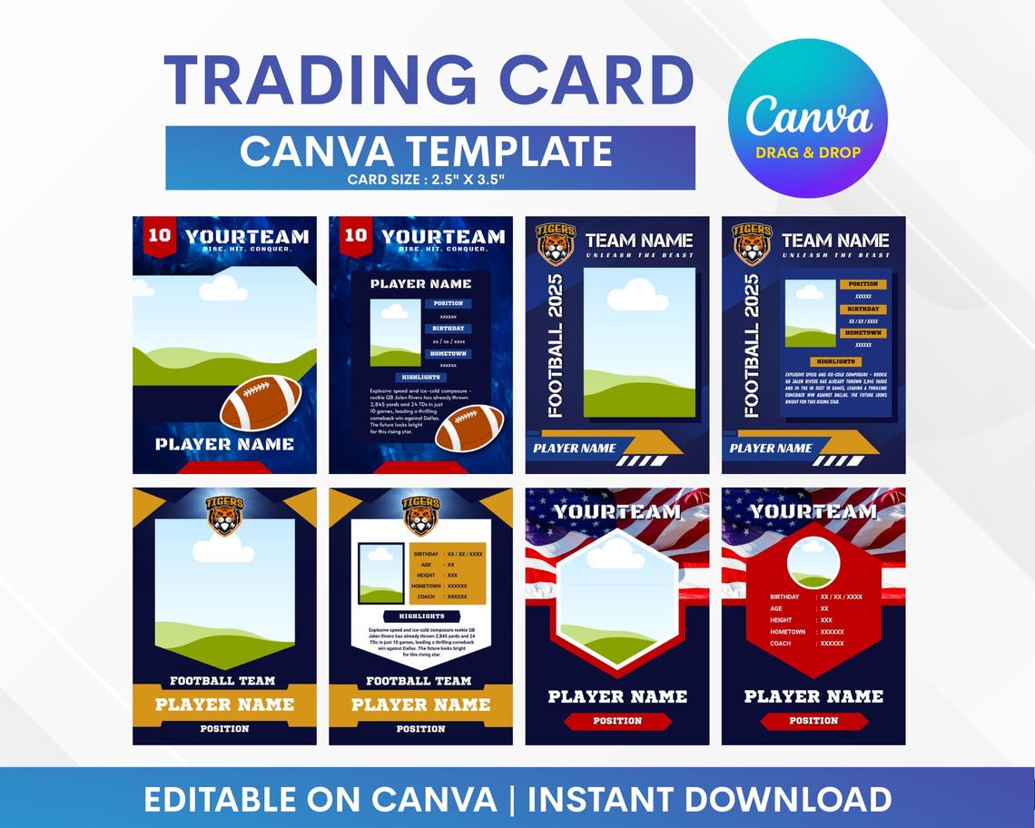 Football Trading Card Template, Football Trading Card Bundle : Canva ...