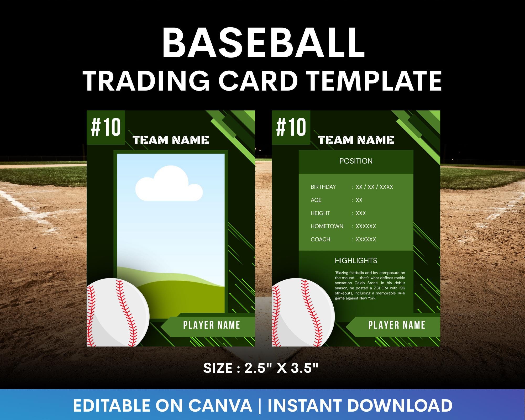 Baseball Trading Card Template, Baseball Card Canva Template, Custom ...