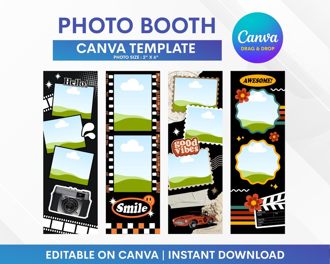 Retro Photo Booth Canva Template, Photo Booth Template, Photo Booth ...