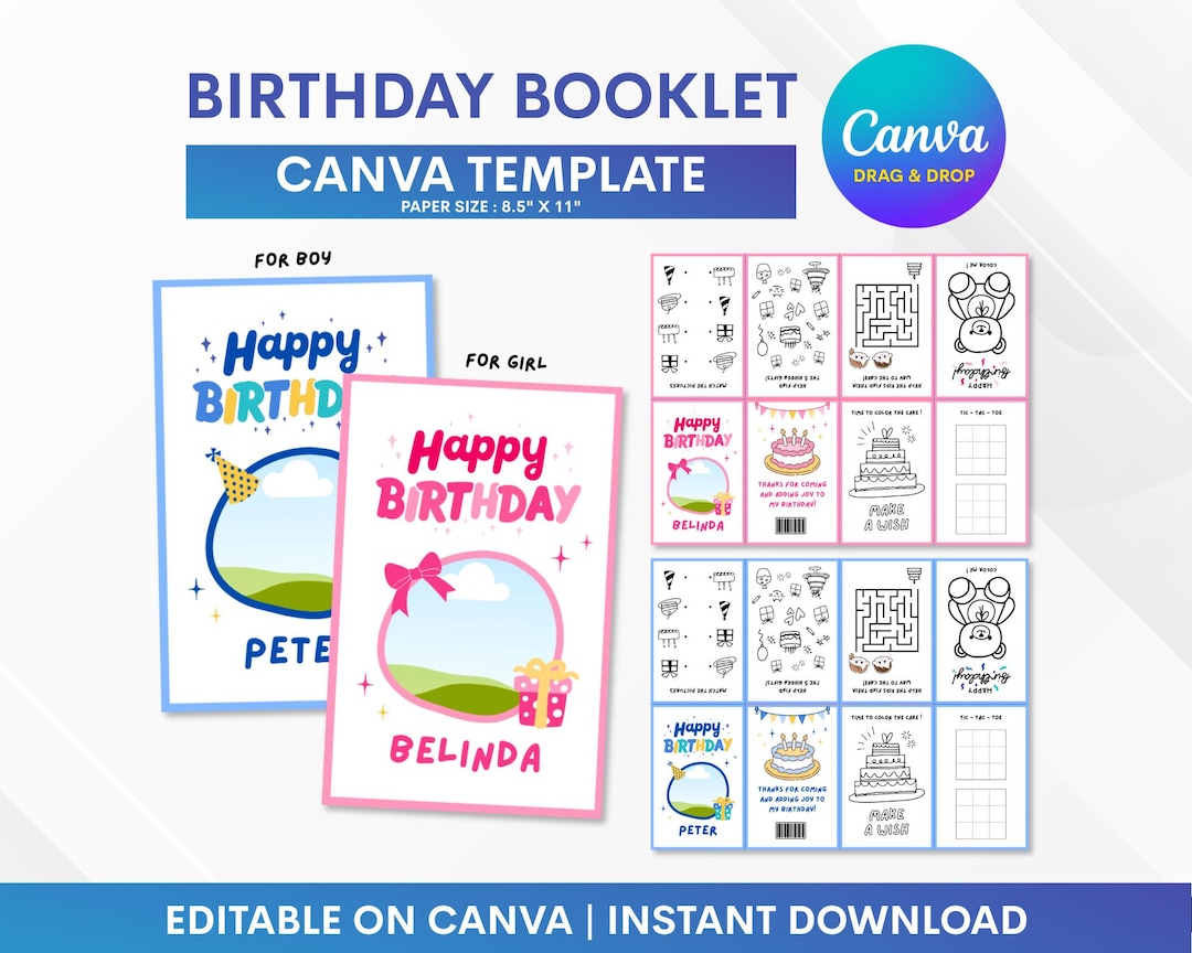 Birthday Booklet Canva Template, Mini Coloring Book, Birthday Activity ...