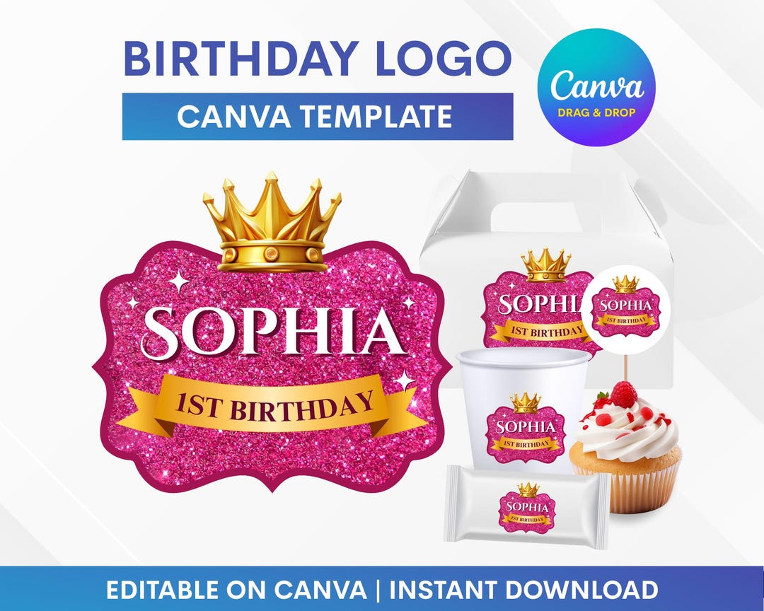 Princess Birthday Logo Canva Template : Editable on Canva - Etsy