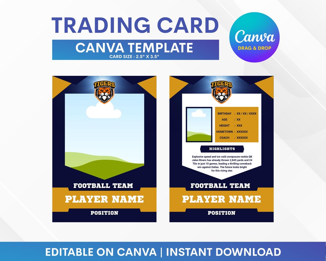 Football Trading Card Template, Foodball Card Canva Template, Custom ...