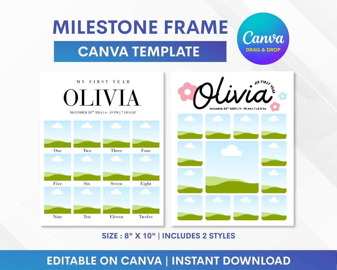 Milestone Frame Canva Template, Milestone Birthday Sign, Baby First ...