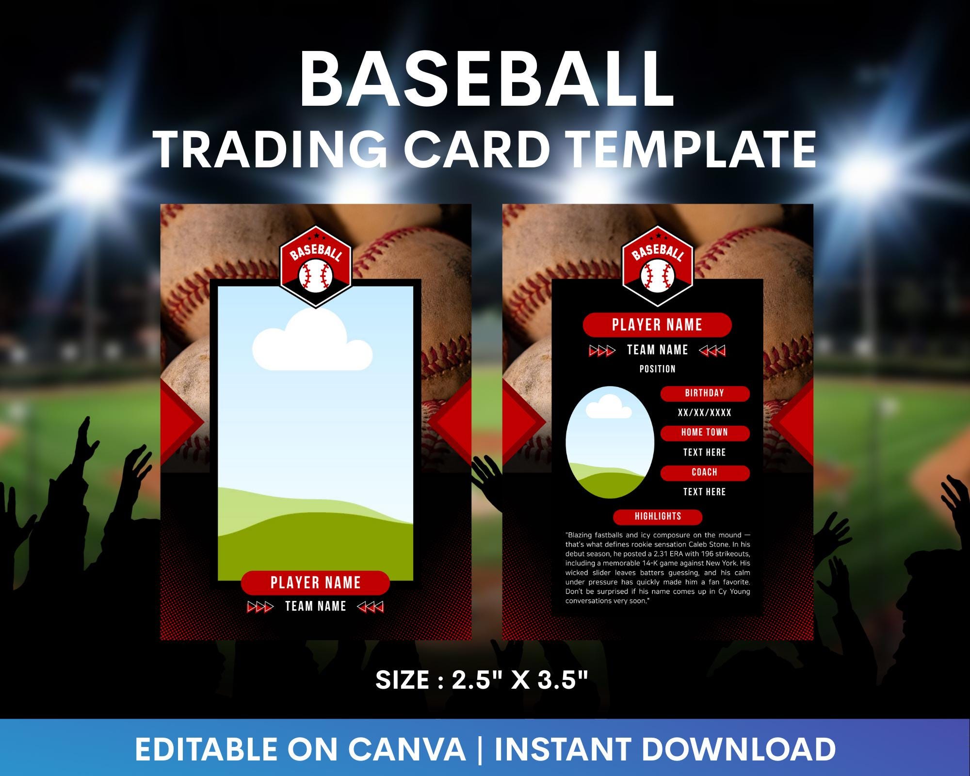 Baseball Trading Card Template, Baseball Card Canva Template, Custom ...
