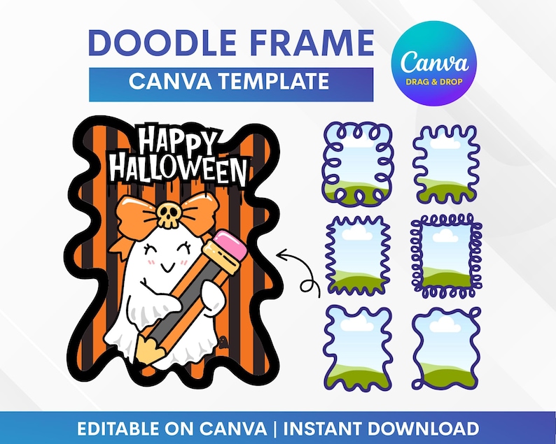 Doodle Frame Canva Template, Doodle Frame, Canva Doodle Frame, Cute ...