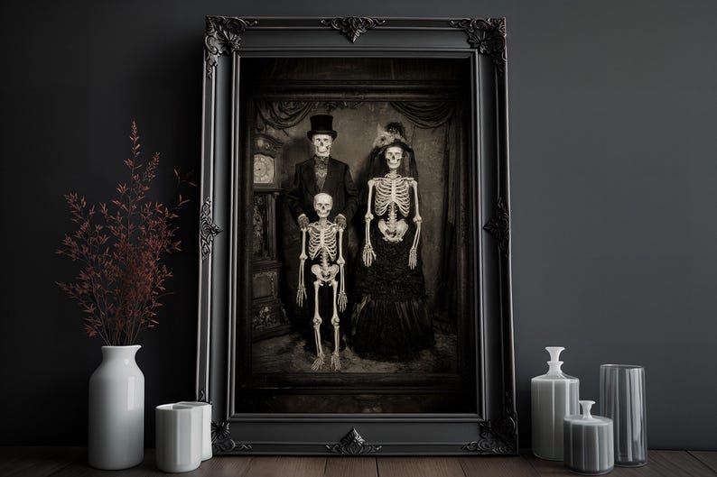 Victorian Skeleton Family Portrait: Spooky Sepia Halloween Print ...