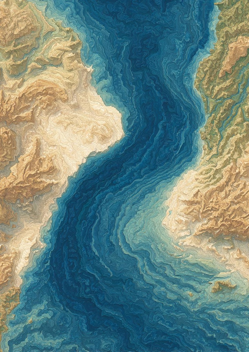 Strait of Hormuz Topographic Map Art | Abstract Ocean Geography Wall ...