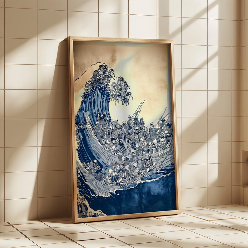 Skeleton Wave Art Print: Gothic Japanese Ukiyo-e Poster (digital ...