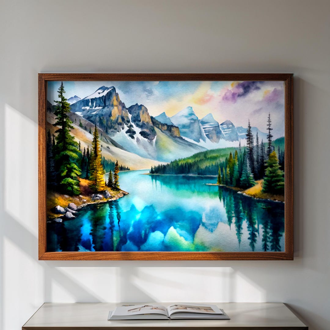 Very Clear Blue Landscape Wall Art for Living Room Banff National Park Mountain Lake Painting ...
