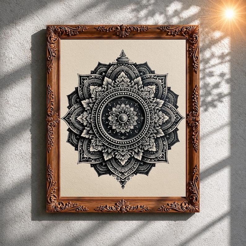 Fine Line Mandala Art Print | Detailed Sacred Geometry Wall Art | Boho ...