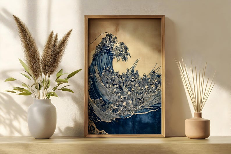 Skeleton Wave Art Print: Gothic Japanese Ukiyo-e Poster (digital ...