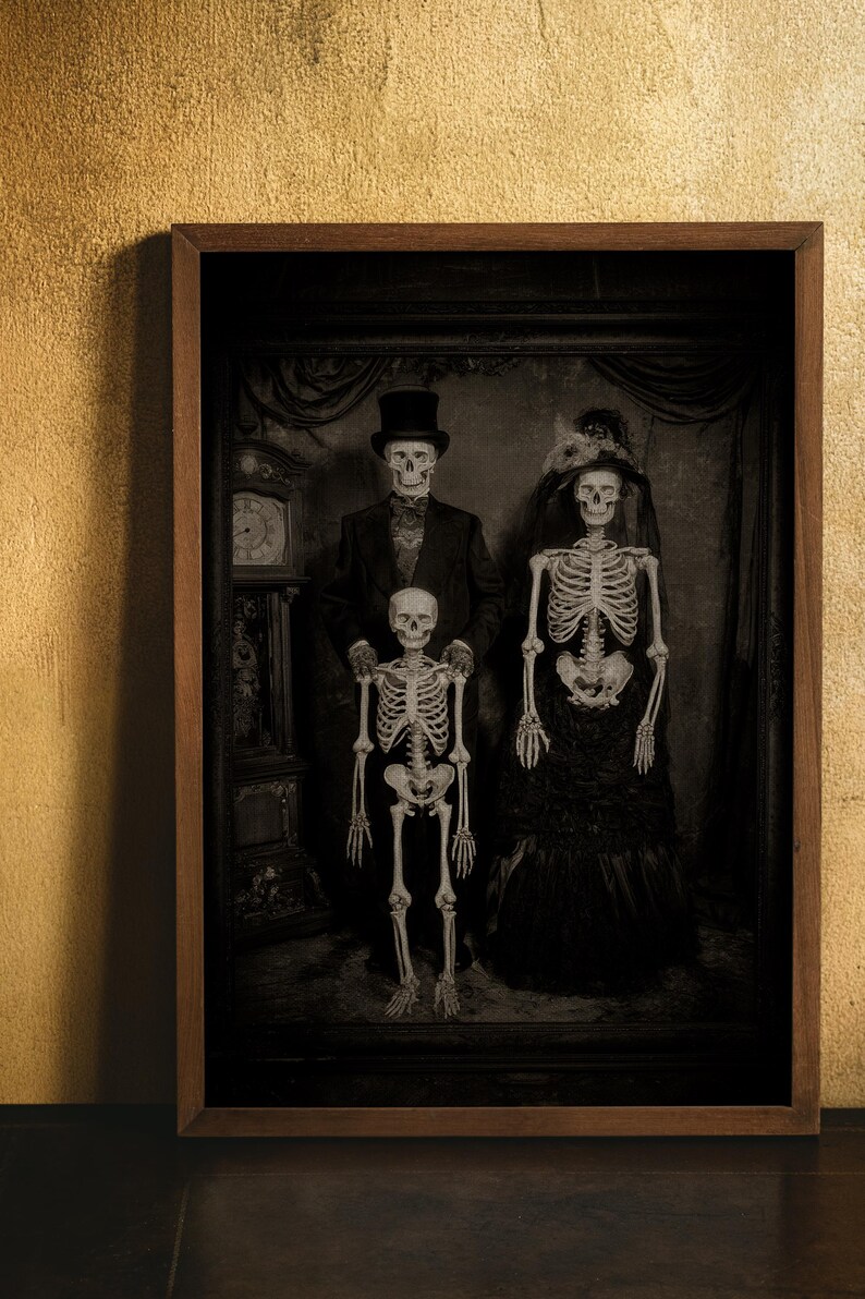Victorian Skeleton Family Portrait: Spooky Sepia Halloween Print ...