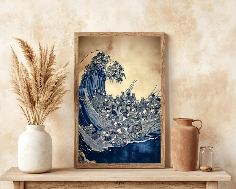 Skeleton Wave Art Print: Gothic Japanese Ukiyo-e Poster (digital ...