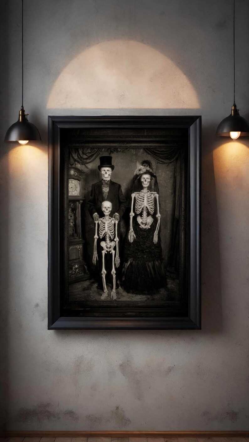 Victorian Skeleton Family Portrait: Spooky Sepia Halloween Print ...