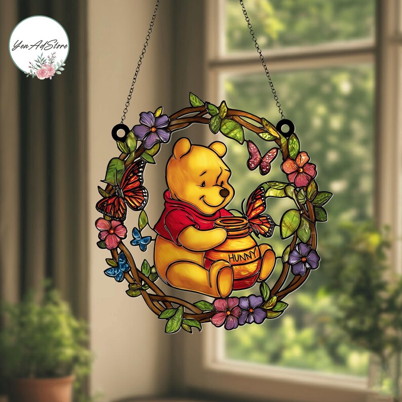 Winnie the Pooh Suncatcher, Disney Bear Window Hanging Art, Christmas ...