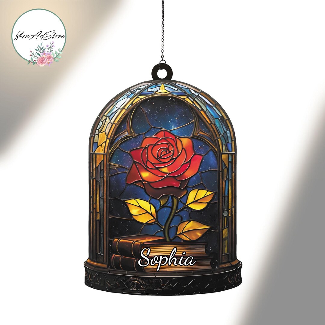 Personalized Enchanted Rose Acrylic Suncatcher, Beauty and the Beast ...