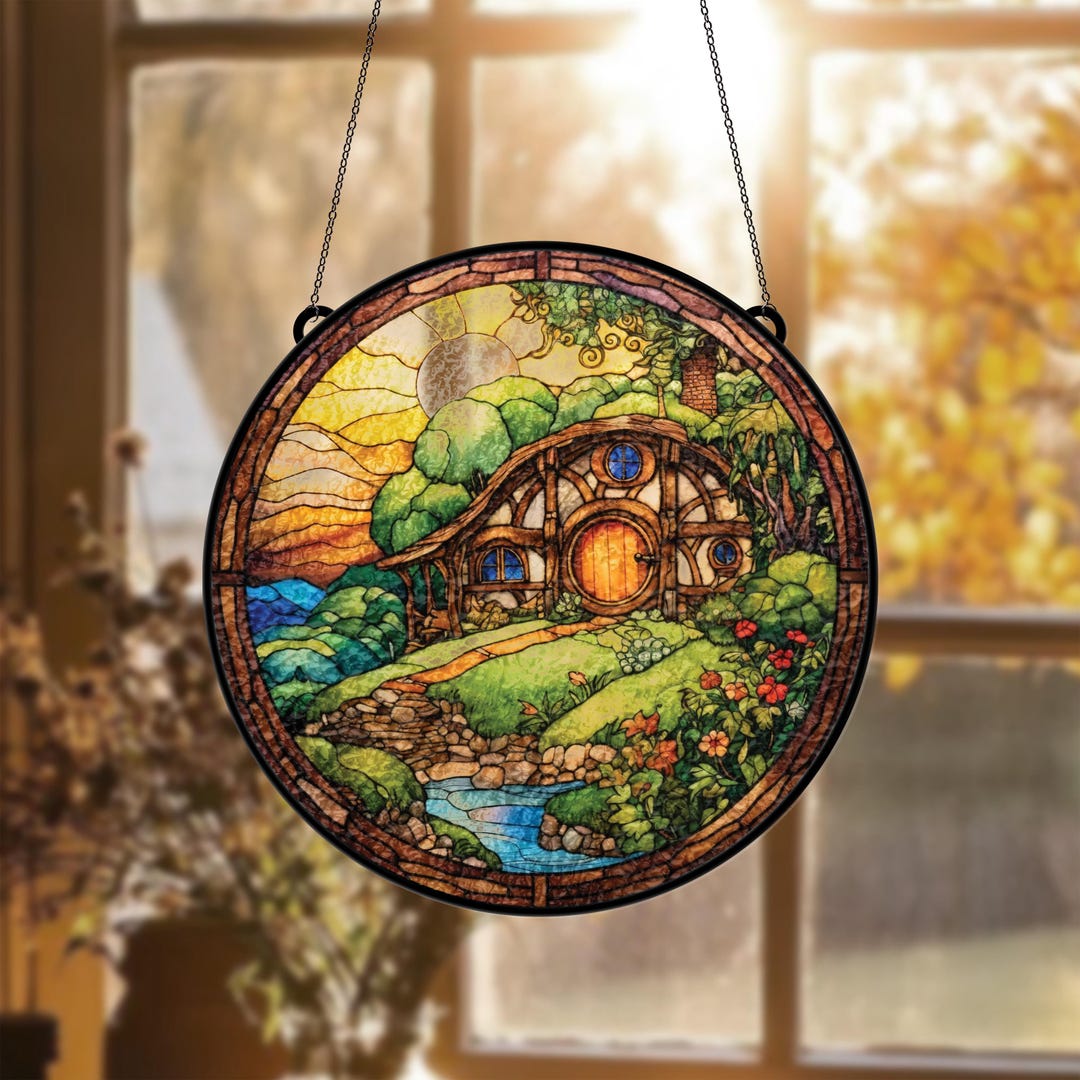 The Shire Hobbit House Stained Glass Suncatcher, Fantasy Window Decor ...