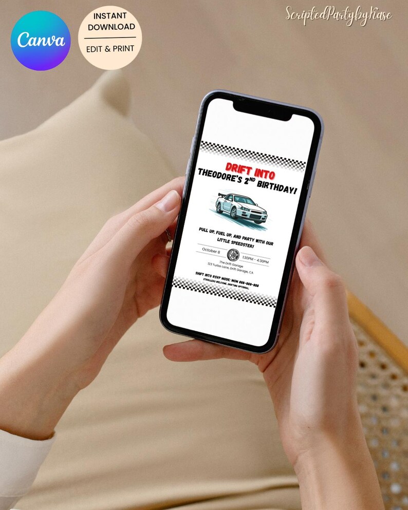 Editable Race Car Birthday Invitation | Drift Party Invite | JDM Car ...