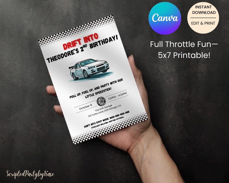 Editable Race Car Birthday Invitation | Drift Party Invite | JDM Car ...
