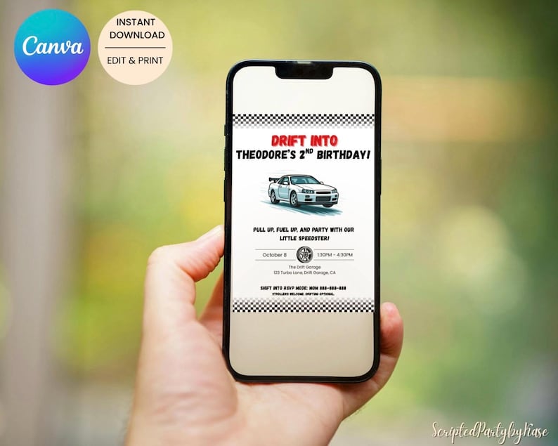 Editable Race Car Birthday Invitation | Drift Party Invite | JDM Car ...