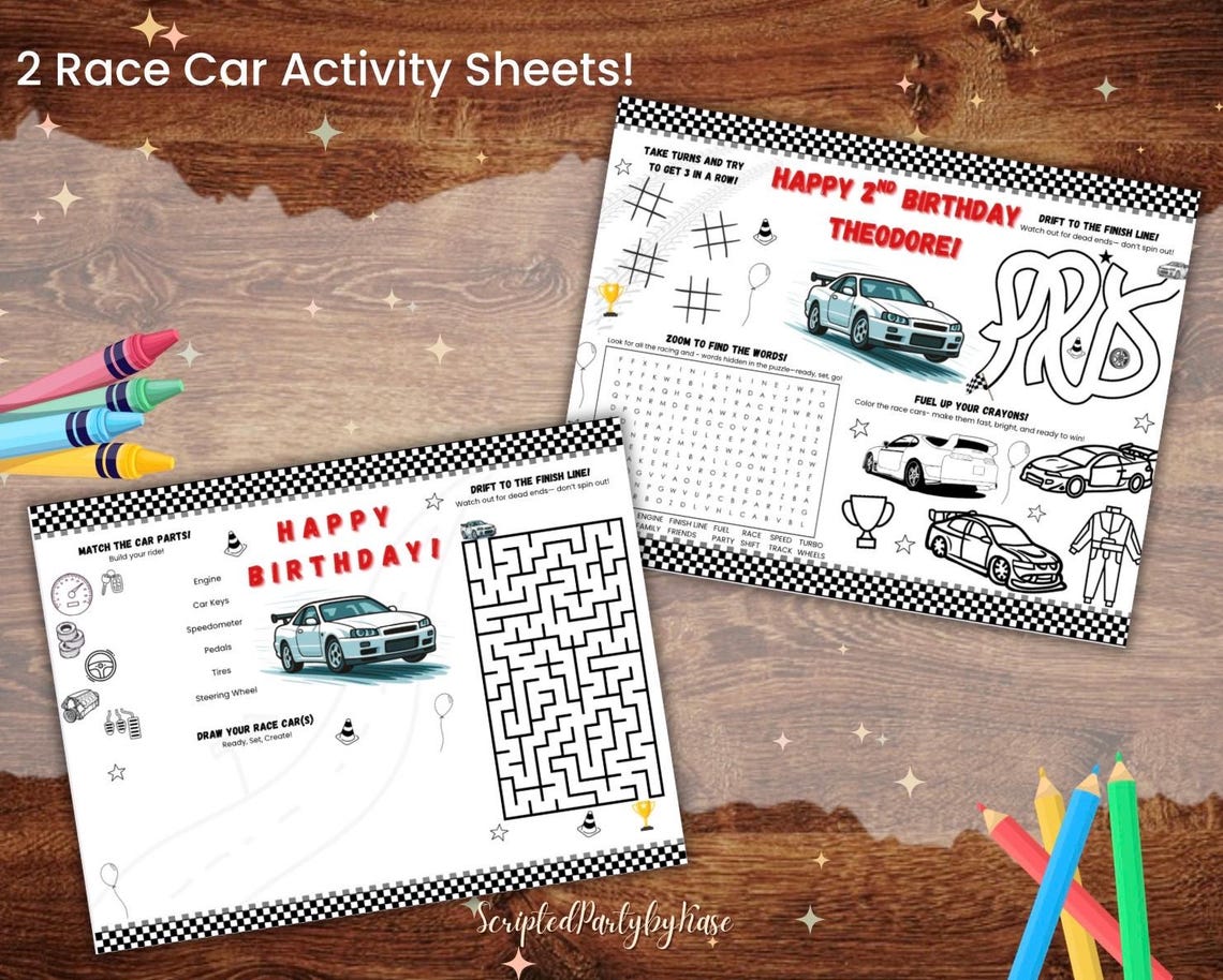 Race Car Activity Sheets: Editable Games, Coloring Pages (canva ...