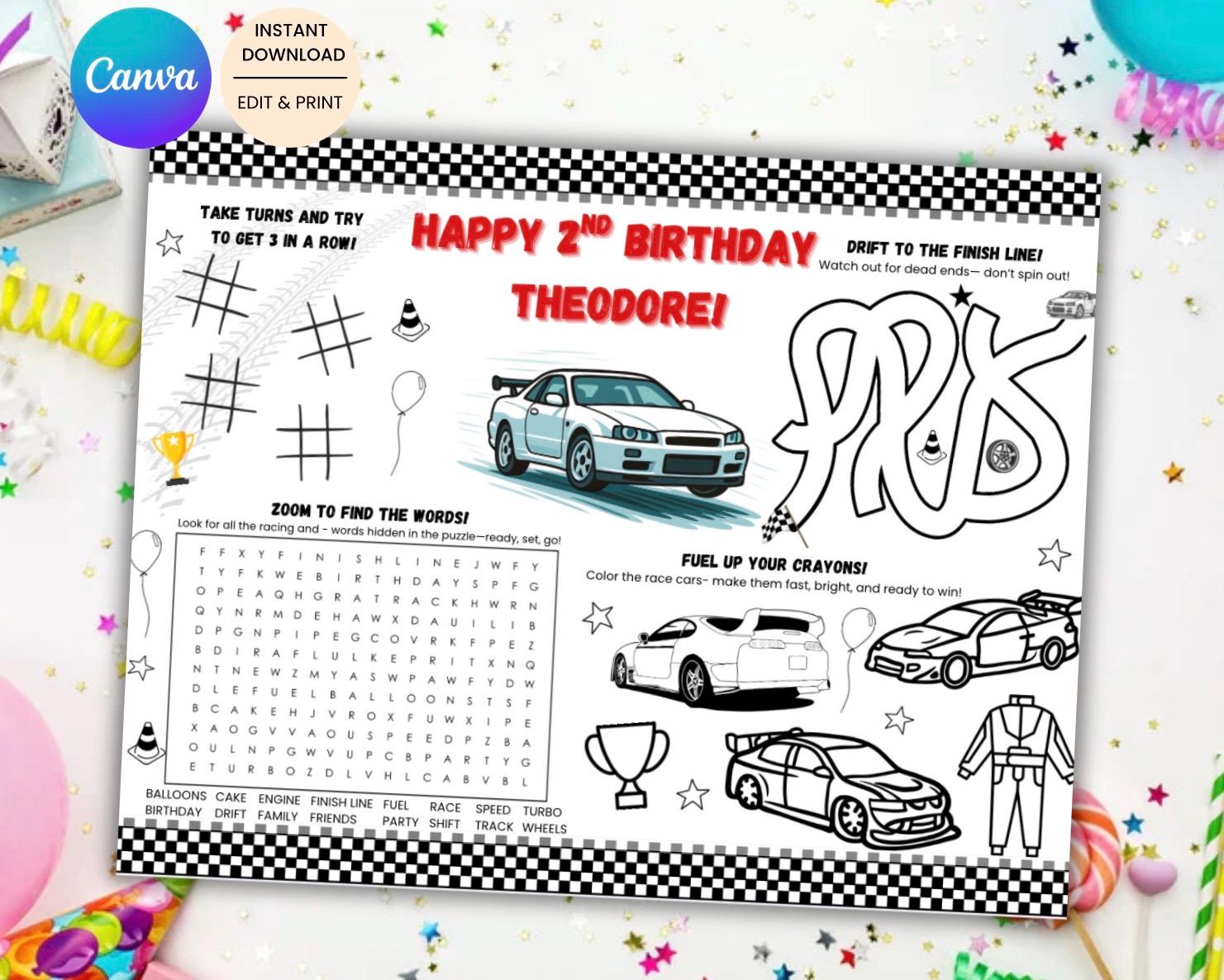 Race Car Activity Sheets: Editable Games, Coloring Pages (canva ...