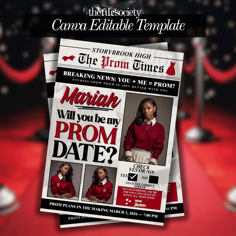Newspaper Promposal Invitation, DIY Editable “will You Be My Prom Date ...