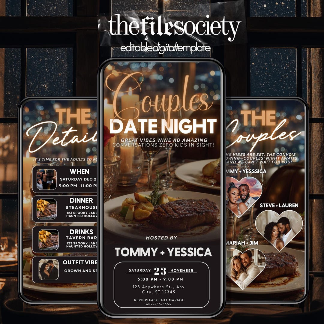 Couples Date Night Animated Invitation, Adult Night Out Romantic Dinner ...