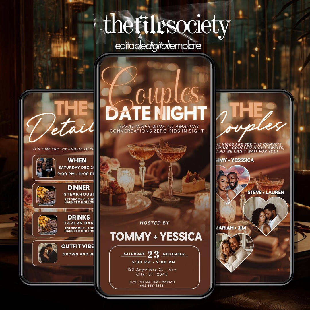 Couples Date Night Animated Invitation, Adult Night Out Romantic Dinner ...