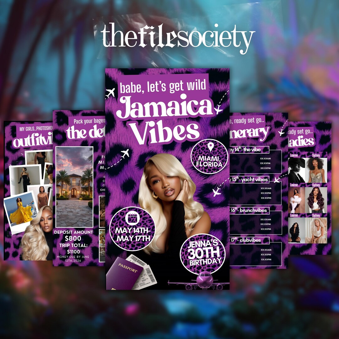 Jamaica Vibes Birthday Weekend Itinerary Invitation, Leopard Girls Trip ...