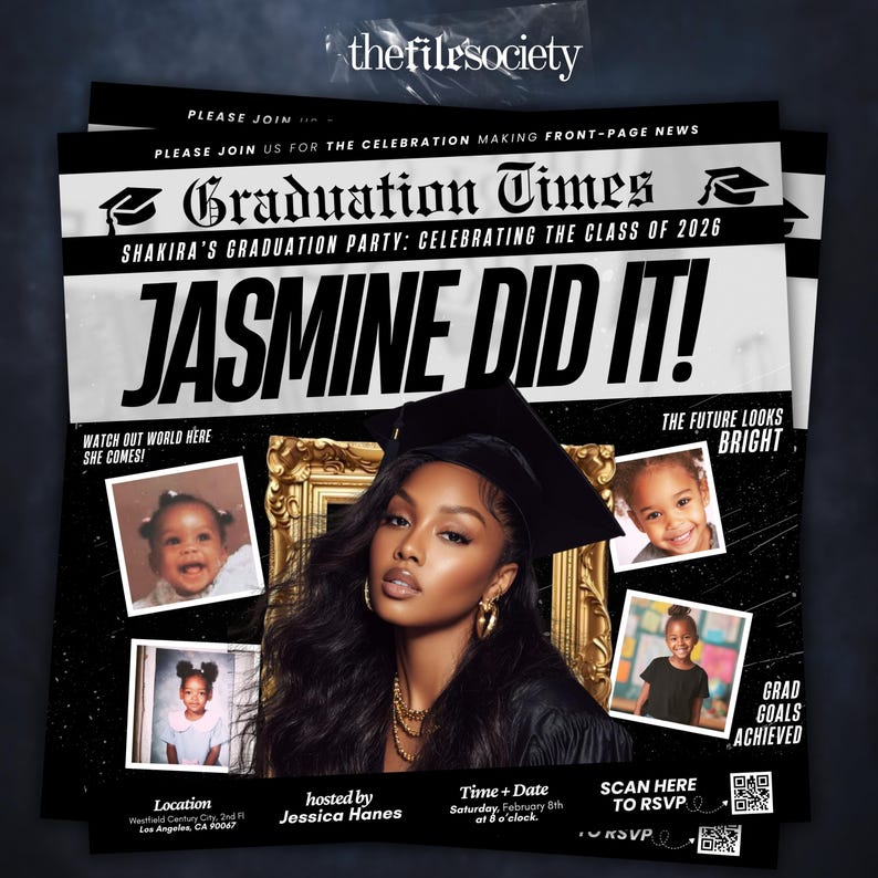 Graduation Newspaper Flyer, She Did It Save the Date, Class of 2026 ...