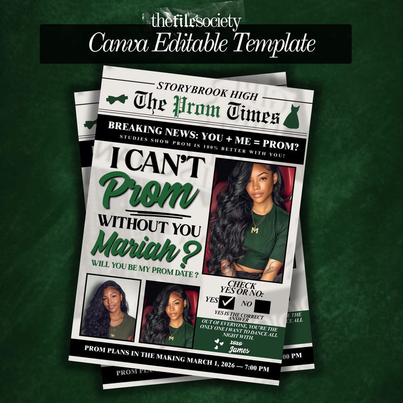 Printable Newspaper Promposal Invite, “will You Be My Prom Date?” Green ...