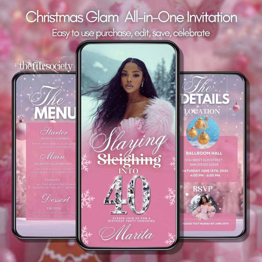 Christmas 40th Birthday Invite, Sleighing & Slaying Into 40, Pink ...