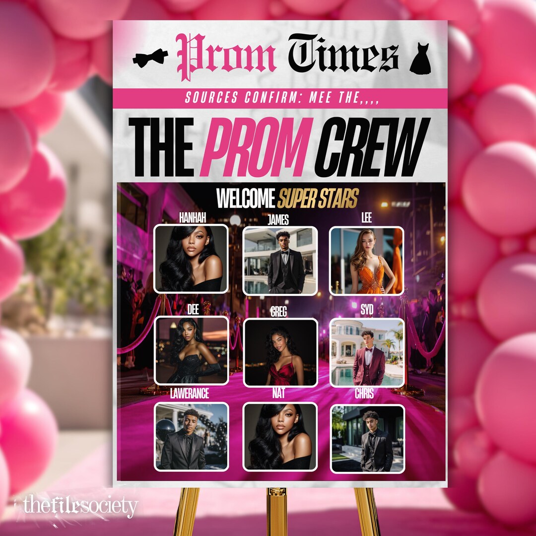 Newspaper Style Pink Pre-prom Prom Night Welcome Sign Template ...