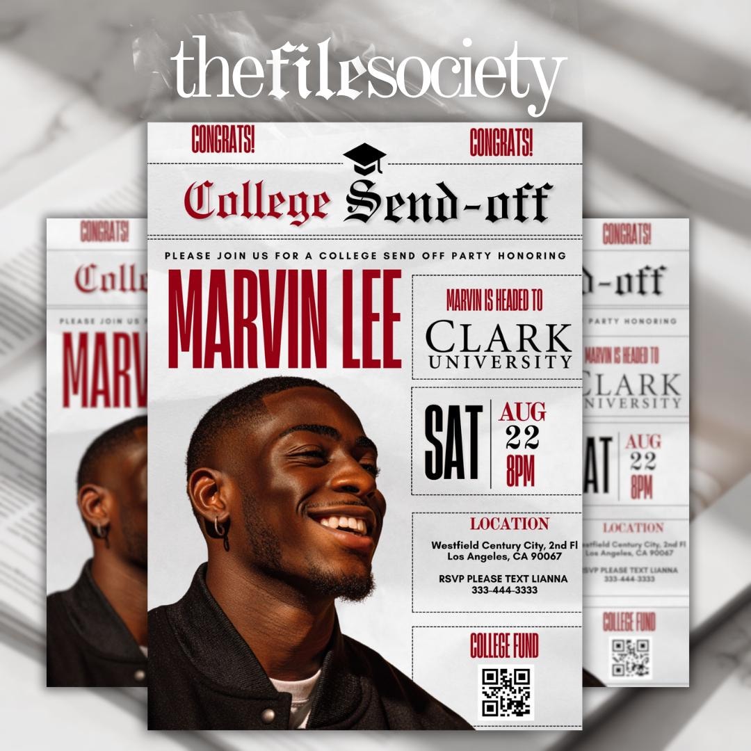 College Send-off Invitation, Editable Canva Template, Red Graduation ...