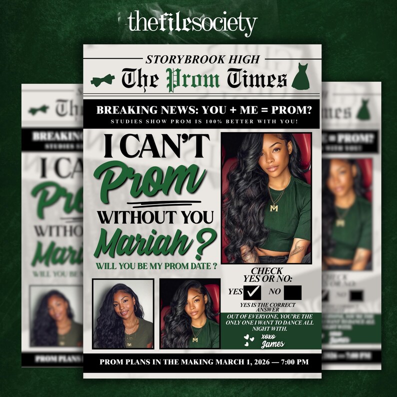 Printable Newspaper Promposal Invite, “will You Be My Prom Date?” Green ...