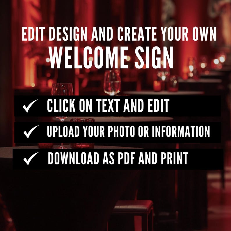 Red and Gold Birthday Welcome Sign: Elegant Party Decor (digital ...