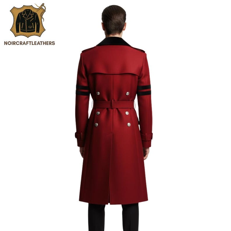 Men's Red Military Lambskin Leather Trench Coat, Long Gothic Duster ...