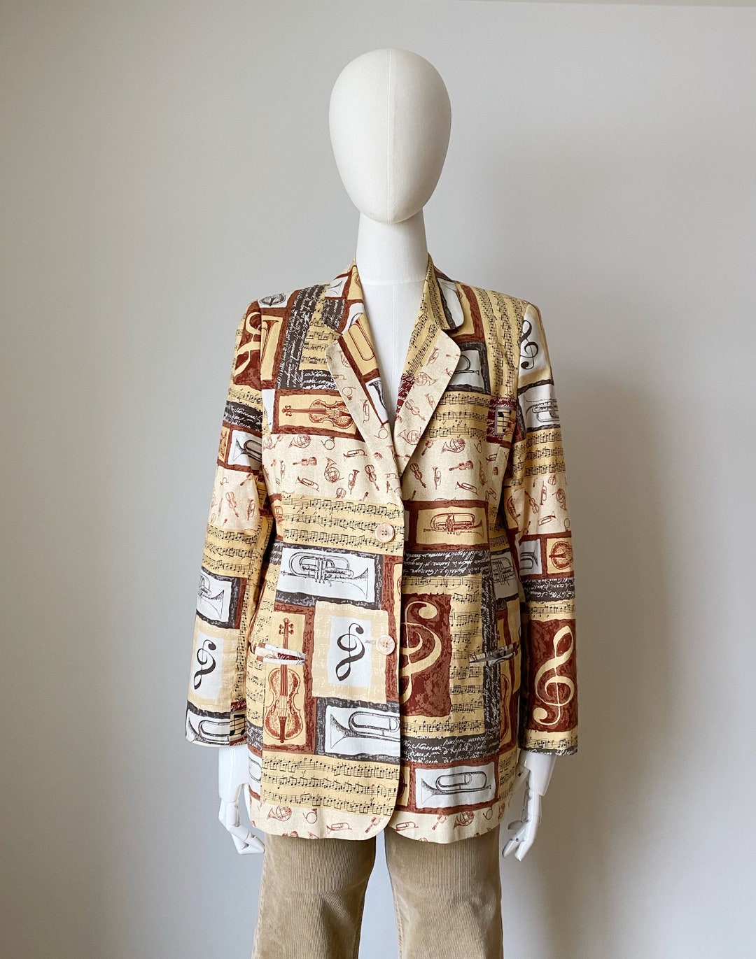 MUSIC NOTE BLAZER- Instrument, Treble Clef Medium Large 80s 90s Unique ...