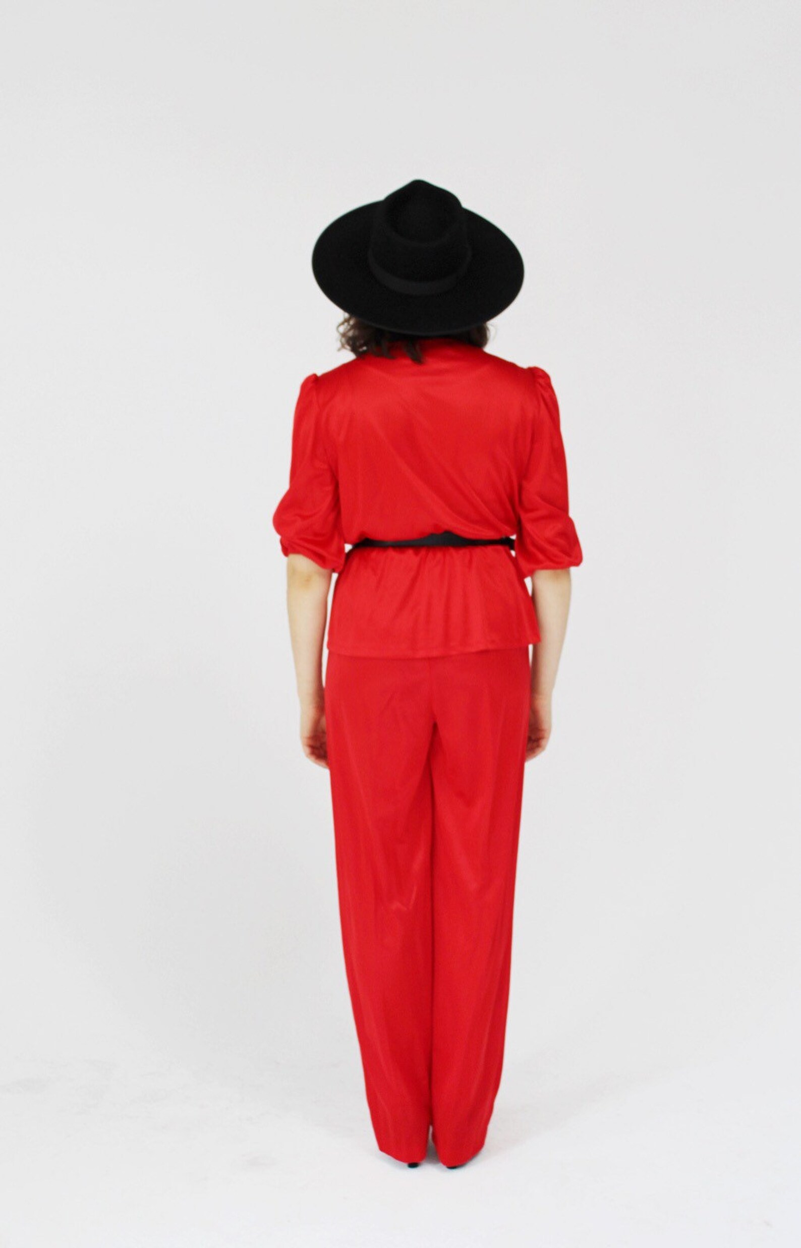 Vintage Red Outfit- 80s, M/L, Shiny Vintage Wetlook Metallic Pantsuit ...