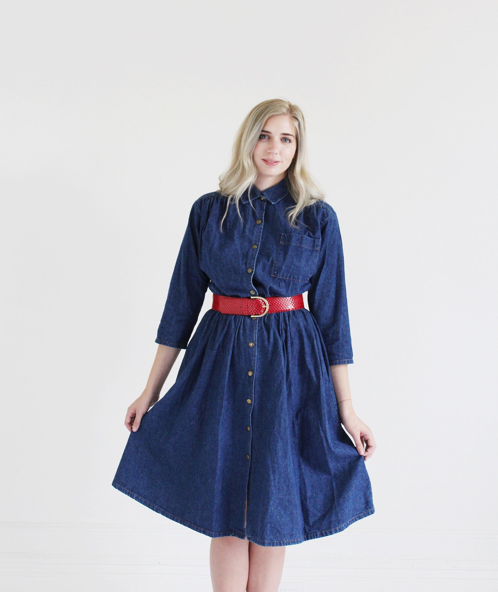 70s Denim Dress M/L Pockets Random California Dark Wash | Etsy