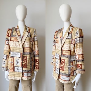 MUSIC NOTE BLAZER- Instrument, Treble Clef Medium Large 80s 90s Unique ...