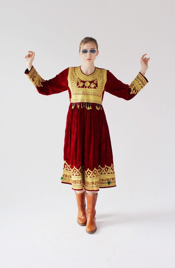 GOLD VELVET DRESS- Vintage Cranberry Red Tent Dress 1… - Gem
