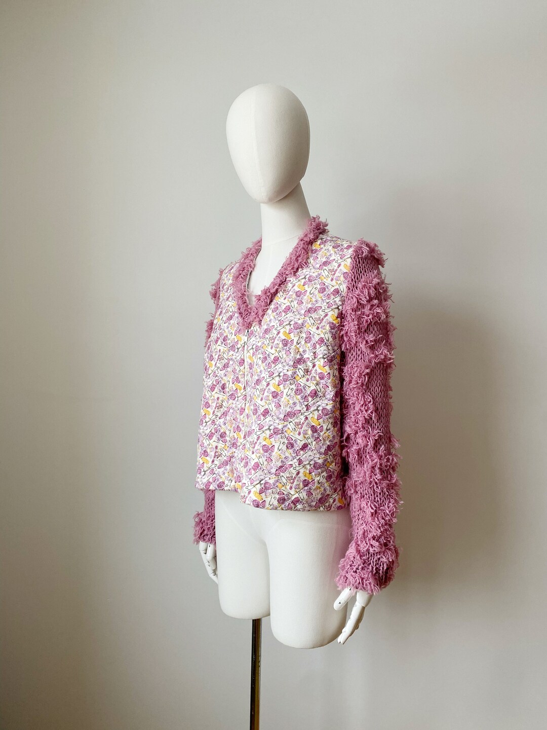 FUZZY QUILTED JACKET- Pink & Yellow Shacket, Sewing Pattern Novelty ...