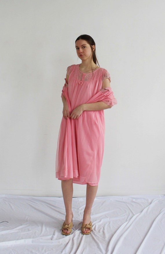Pink 60s Lingerie Set- S/M, Vintage Peignoir 2 Piece … - Gem