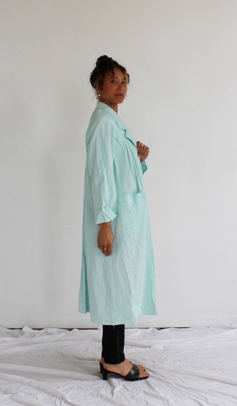 Teal Blue Duster Jacket- M/L, Deadstock 80s Vintage Unisex Chore Coat G ...
