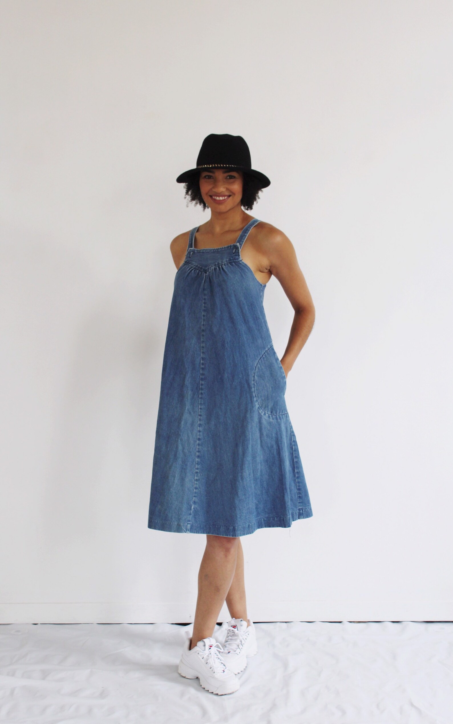 DENIM OVERALL DRESS- S/M, 70s Vintage Tent Jean Loose Dress, Boho Retro ...